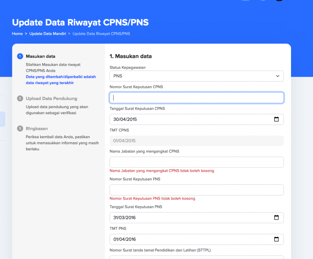 Cara Mengisi Riwayat CPNS/PNS di MY SAPK BKN – Info GTK SIMPKB